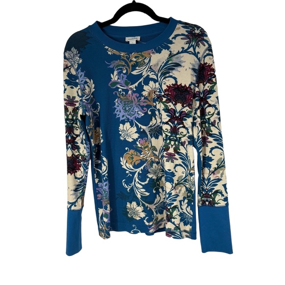 Sundance | Tops | Sundance Thermal Shirt Womens L Blue Floral Waffle ...